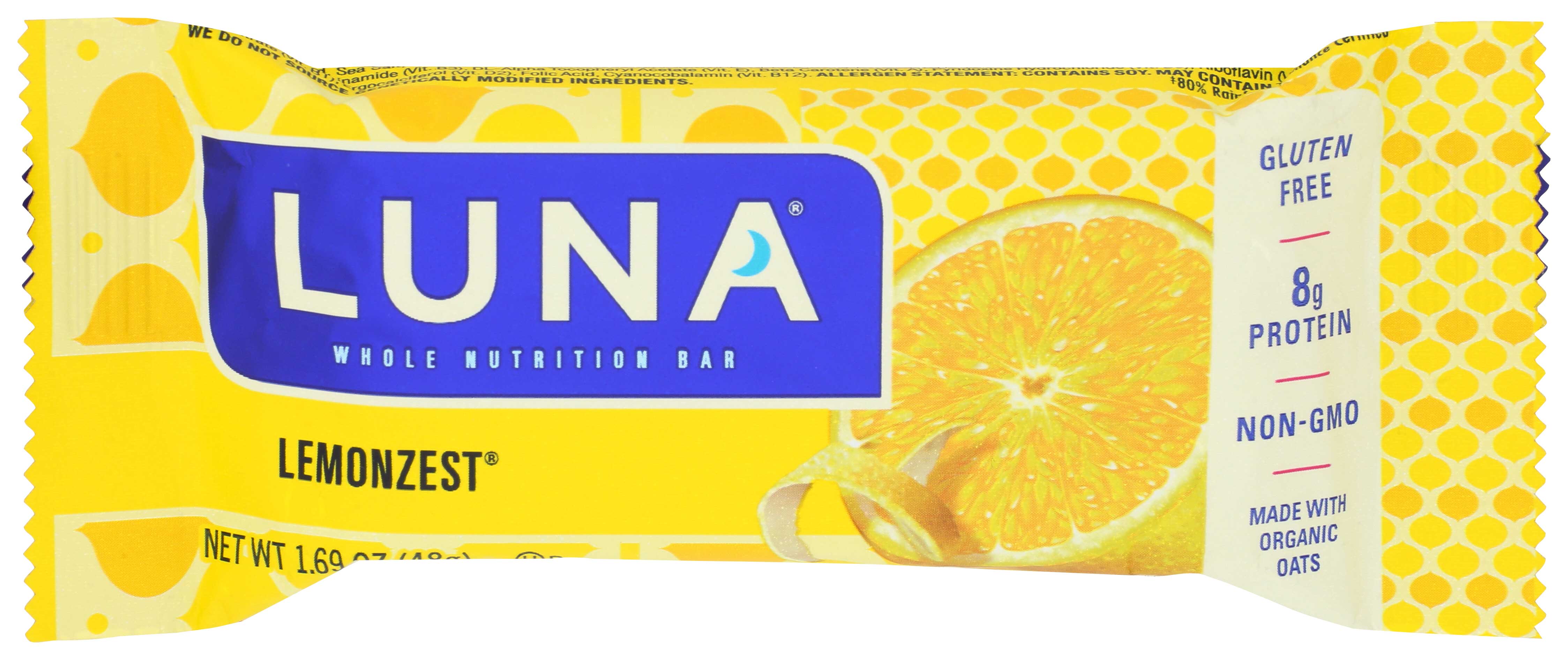Luna Organic Lemon Zest Nutrition Bar, 1.69 Ounce -- 15 per case.