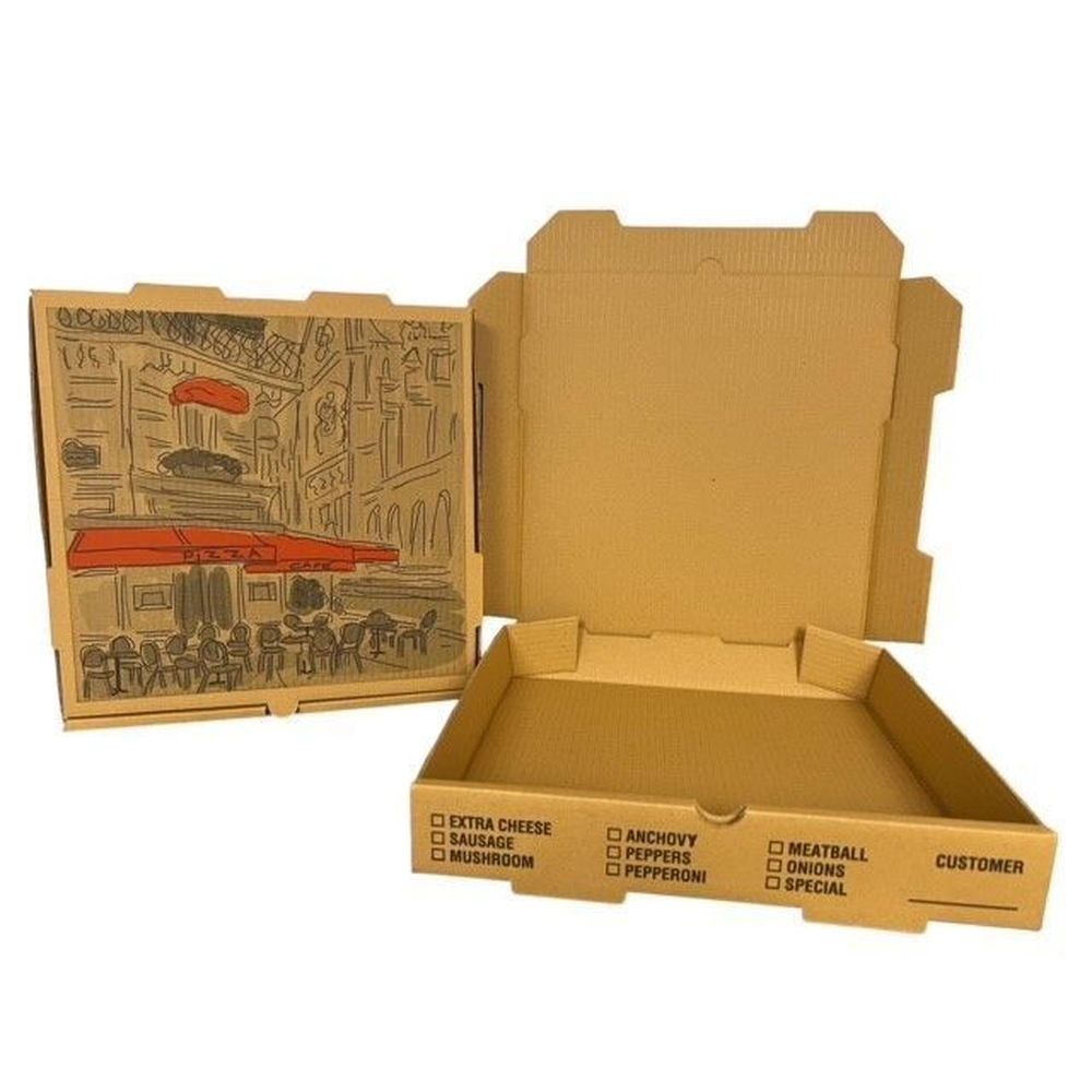 Nemco Kraft / Kraft B Flute Kraft Print Pizza Cafe Box, 12 x 12 x 2 ...