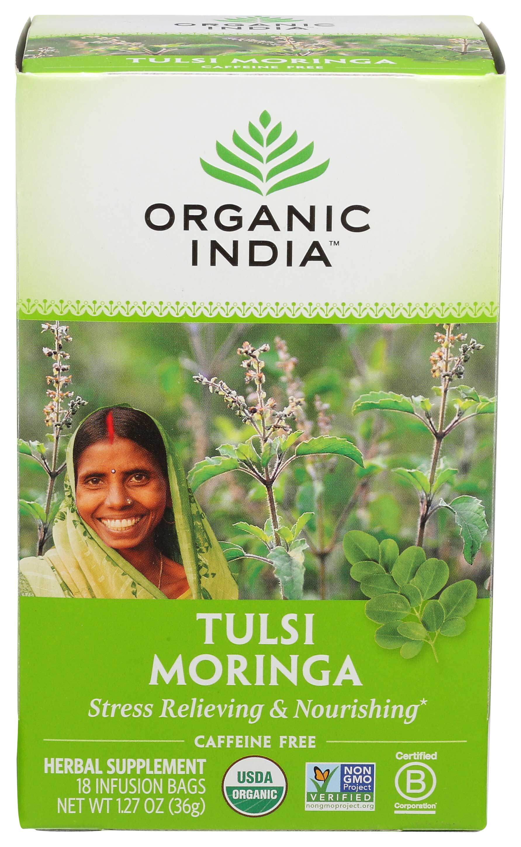 Organic India Tulsi Moringa Herbal Tea - 18 tea bags per pack -- 6 ...