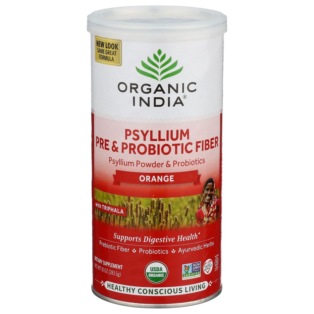 Organic India Orange Psyllium Pre and Probiotic Fiber Powder, 10 Ounce