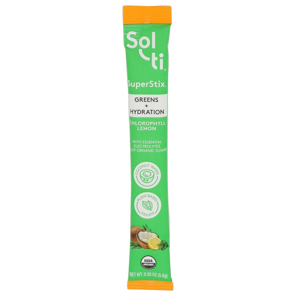 Sol-ti SuperStix Organic Chlorophyll Lemon Greens Plus Hydration Mix, 1 ...