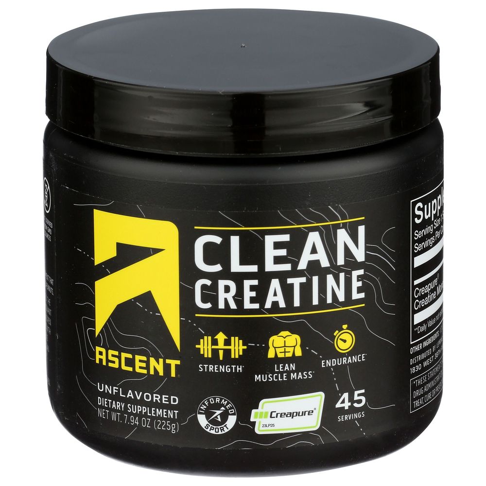 Ascent Clean Creatine Unflavored Monohydrate Powder, 7.94 Ounce