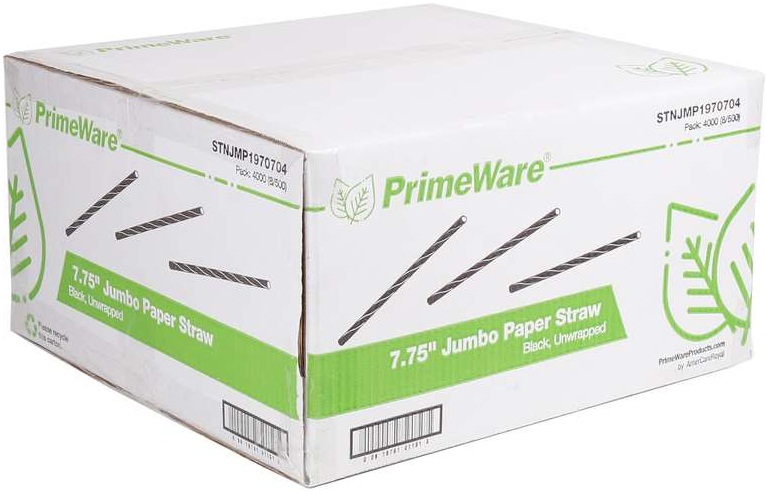 Primeware Jumbo Unwrapped Black Paper Straw | FoodServiceDirect