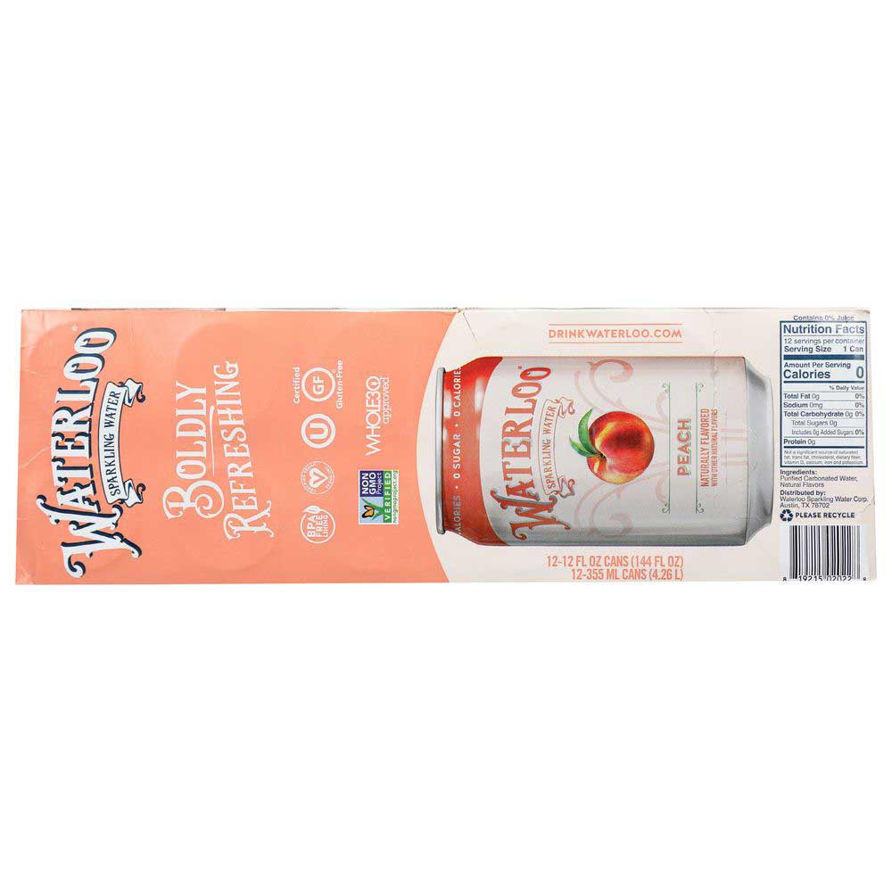 Waterloo Peach Sparkling Water, 12 Fluid Ounce -- 24 per case