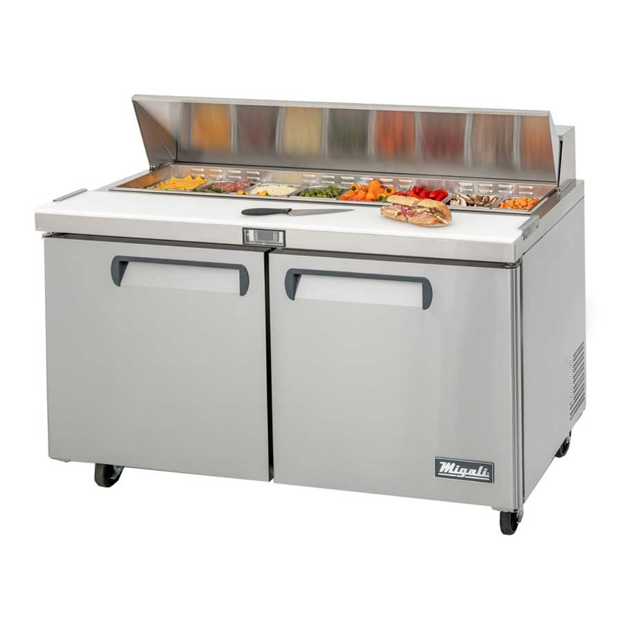 Migali Stainless Steel 2 Door Sandwich Prep Table with 2 Adjustable ...
