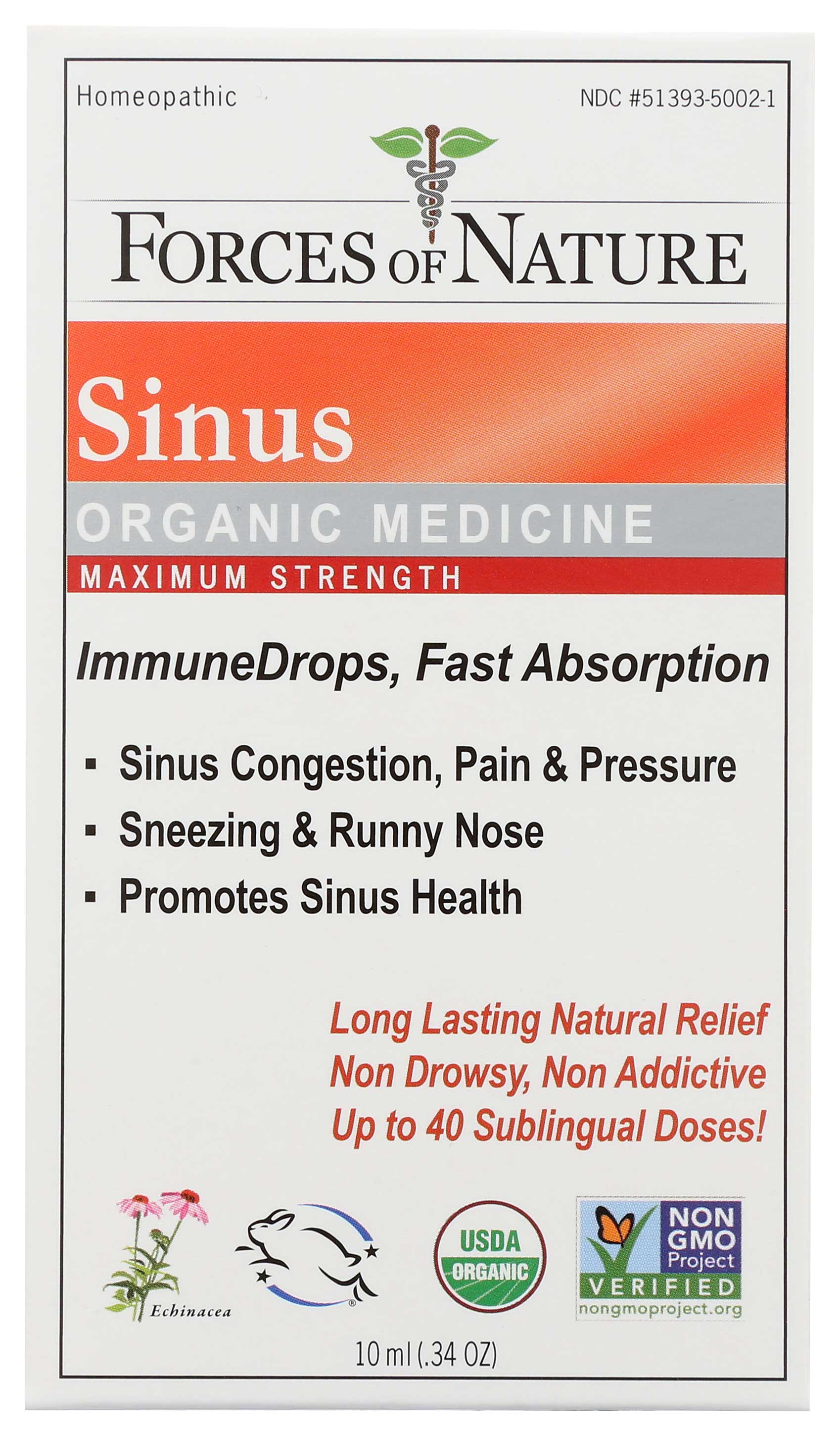 Force of Nature Organic Maximum Strength Sinus Relief Immune Drop 10 Milliliter