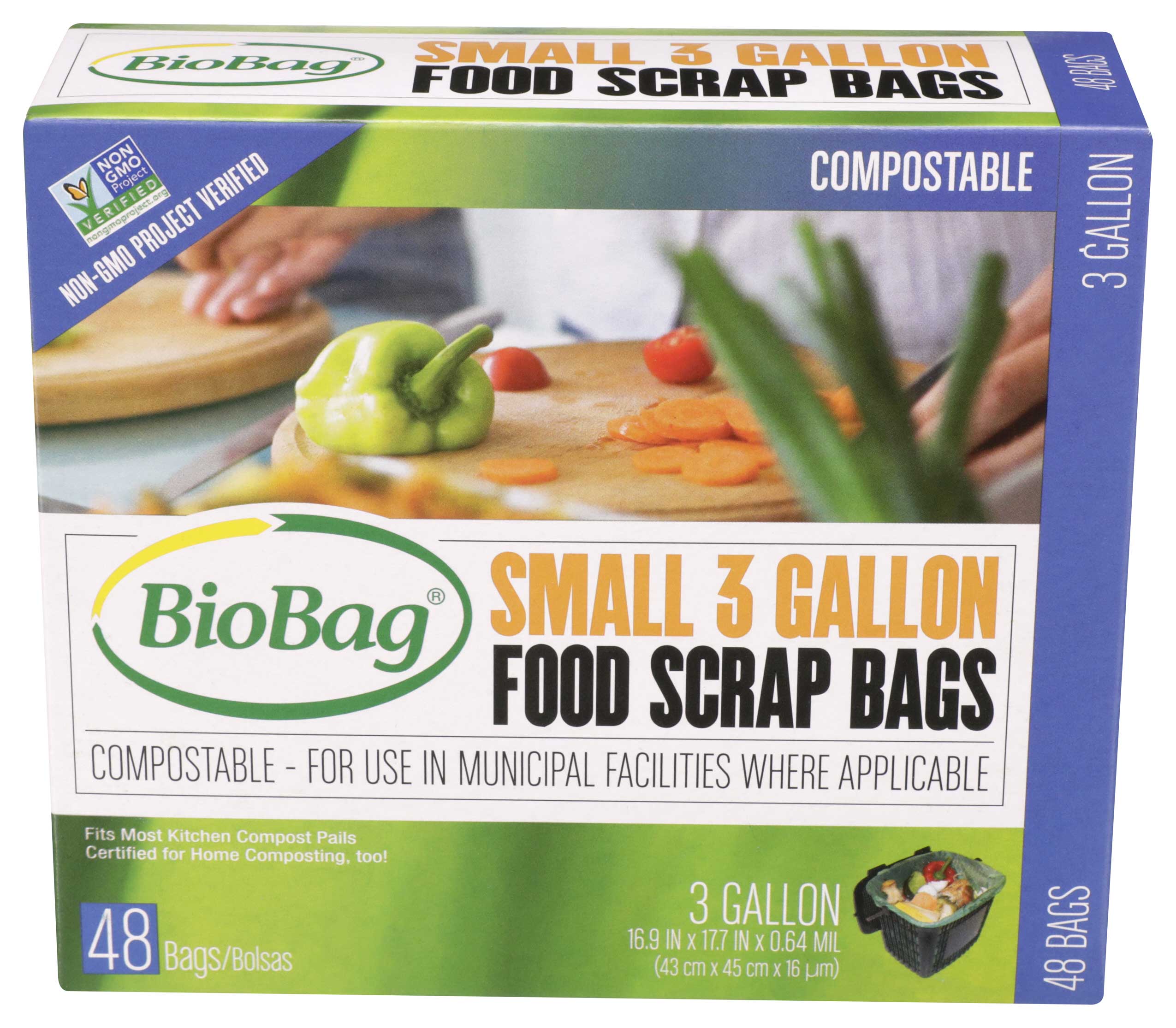Biobag Small Compostable Food Scrap Bag, 3 Gallon - 48 count per pack ...