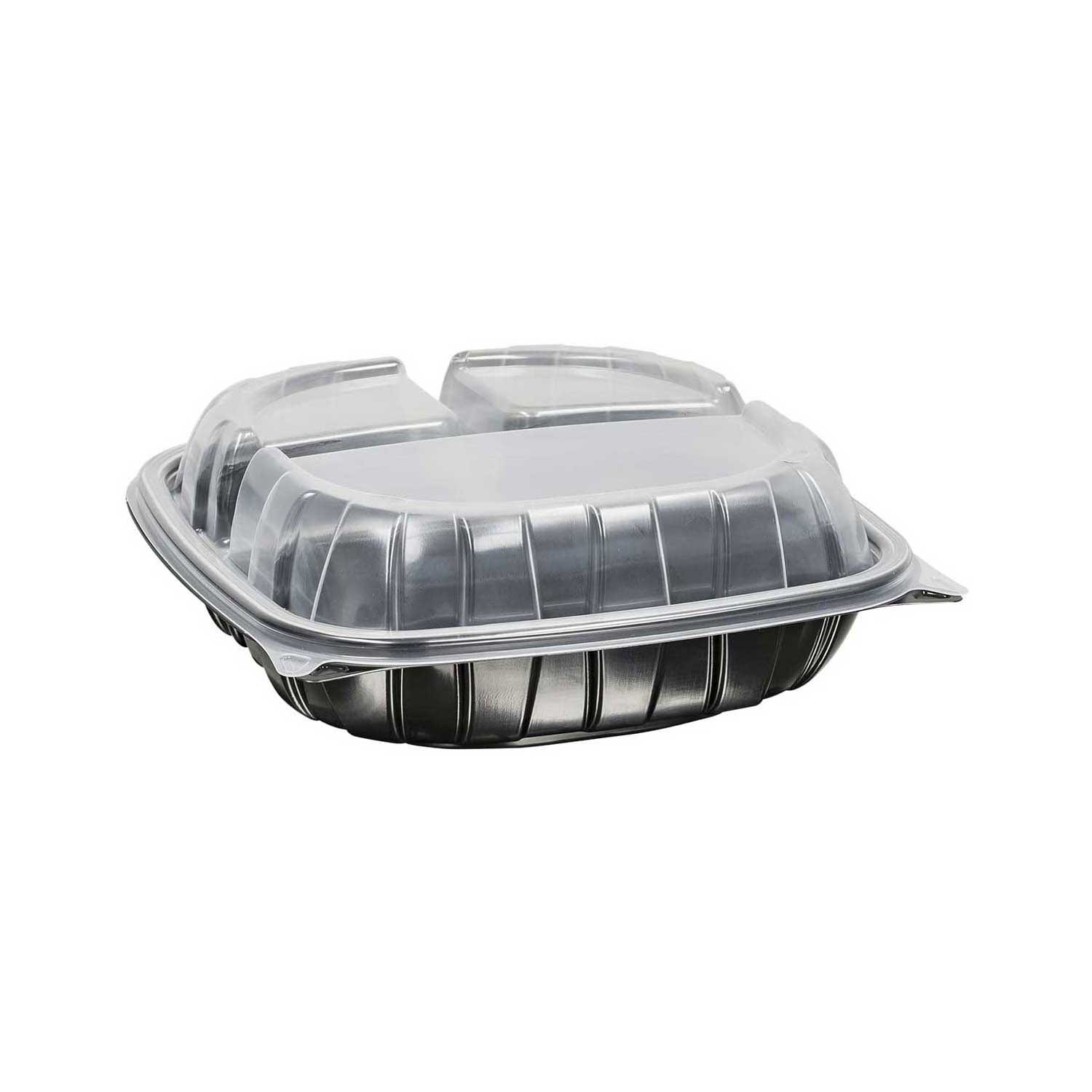 Inno-Pak 9 inch Rigid 3 Cell Clear Polypropylene Top Black Bottom Carry ...