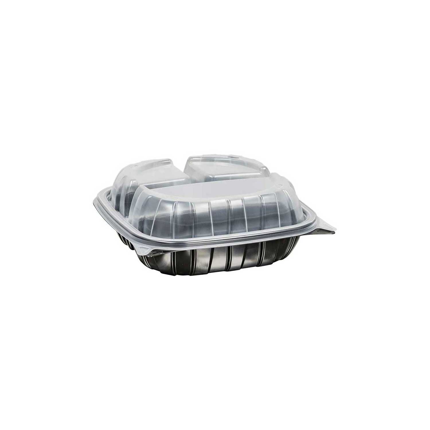 Inno-Pak 8 inch Rigid 3 Cell Clear Polypropylene Top Black Bottom Carry Out Microwave Hinged ...