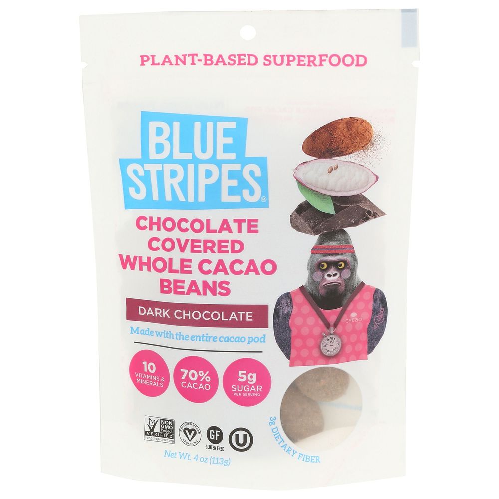 Blue Stripes Dark Chocolate Covered Whole Cacao Beans, 3.5 Ounce -- 6 ...
