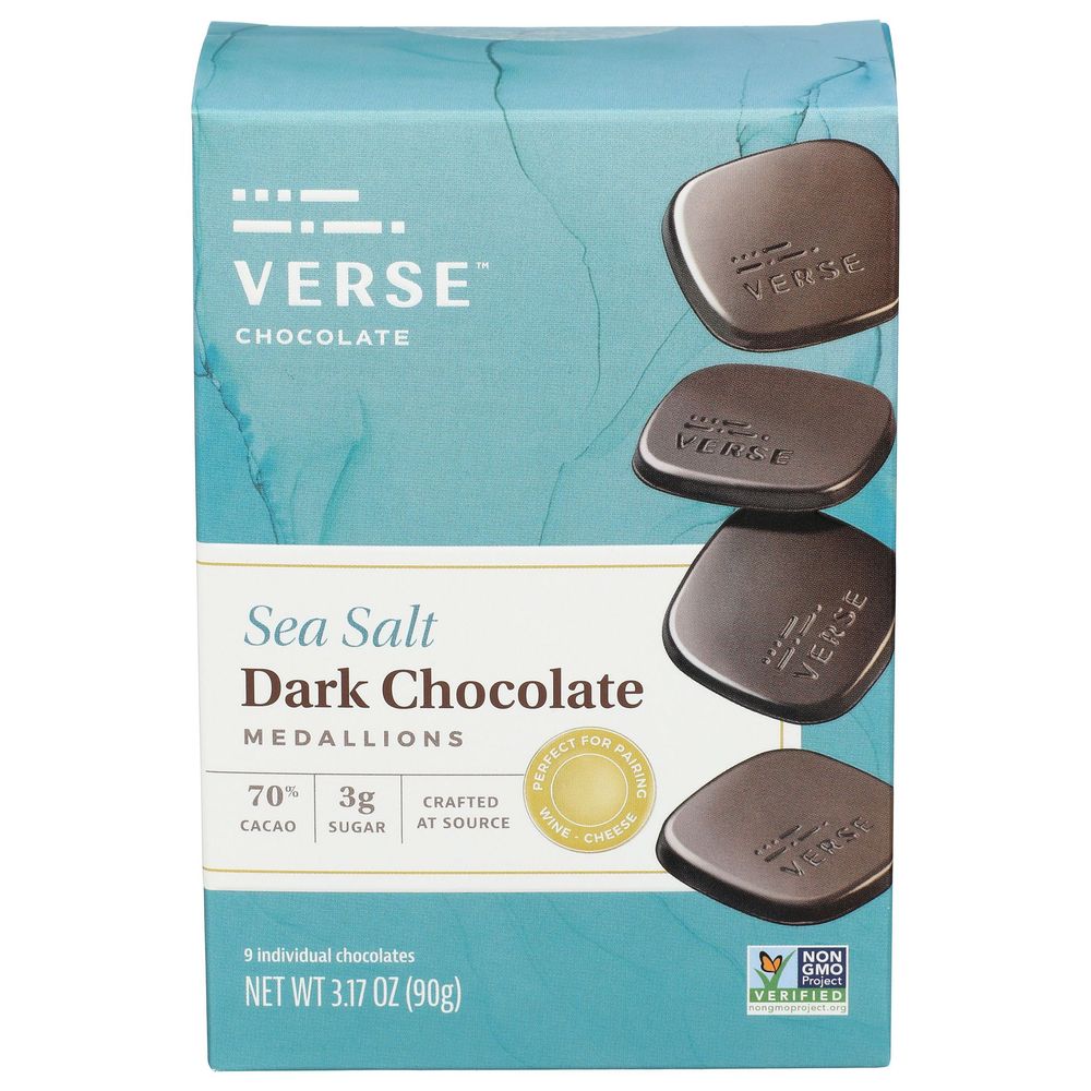 Verse Chocolate 70 Percent Cacao Sea Salt Dark Chocolate Medallions, 3. ...