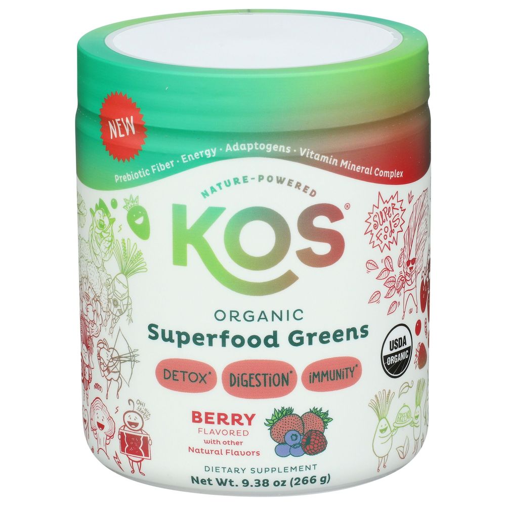 Kos Organic Berry Superfood Greens Powder Mix, 9.38 Ounce
