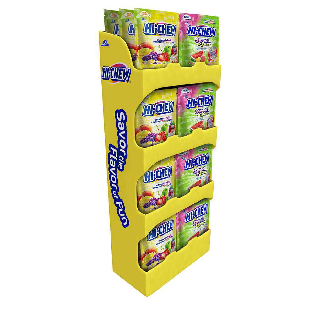 Hi-Chew Fruity Chewy Candy - Stand Up Pouch Floor Shipper -- 24 per case