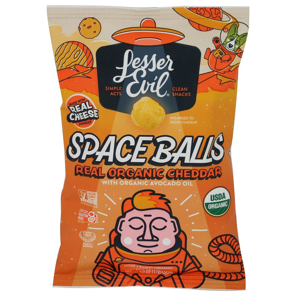 LesserEvil 0.6 Ounce Real Organic Cheddar Space Balls, 6 count -- 12 ...
