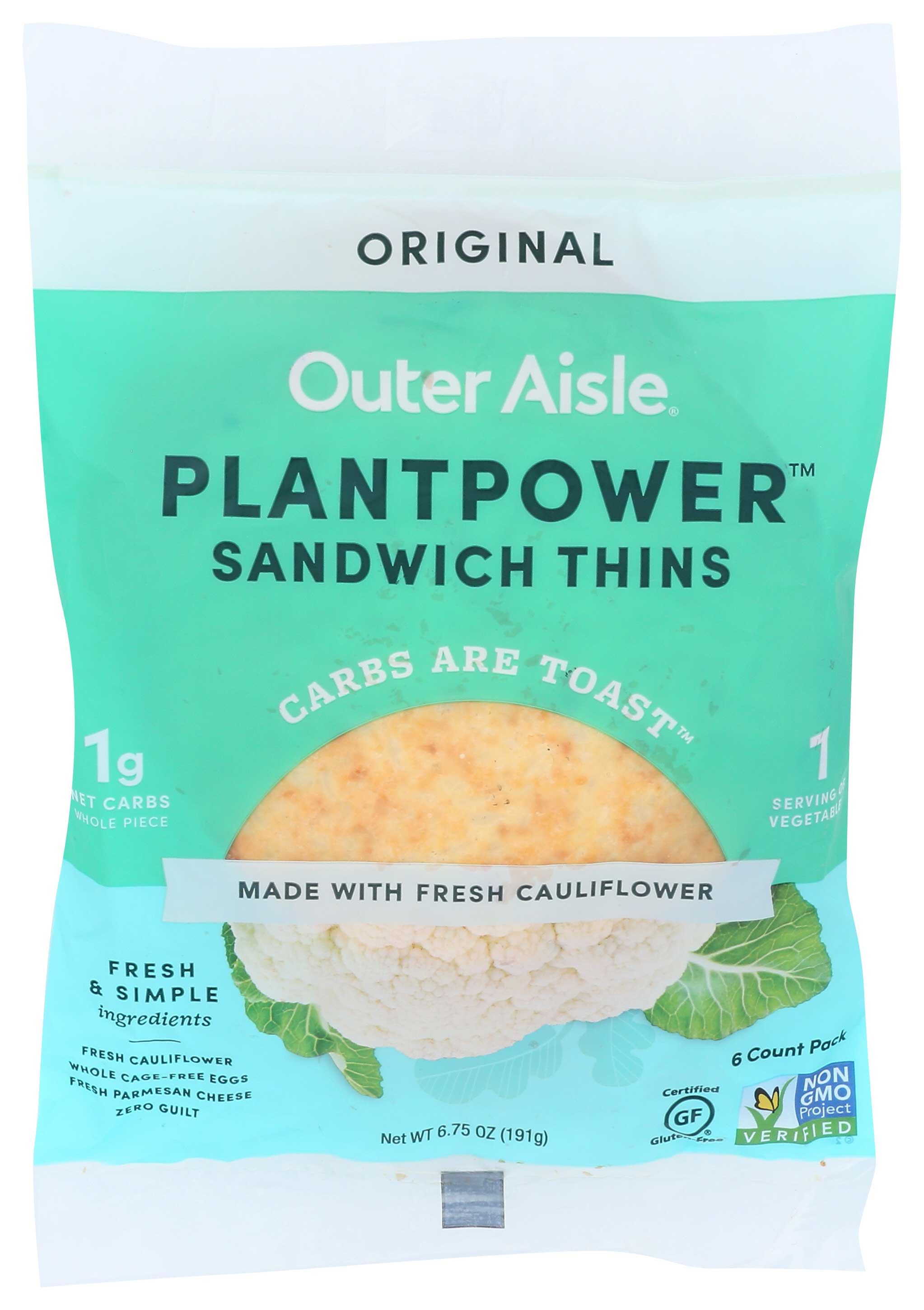 Outer Aisle Original Cauliflower Sandwich Thins, 6.75 Ounce -- 12 per case