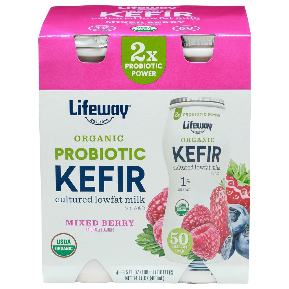 Lifeway Organic Mixed Berry Lowfat Kefir, 3.5 Fluid Ounce -- 24 per case