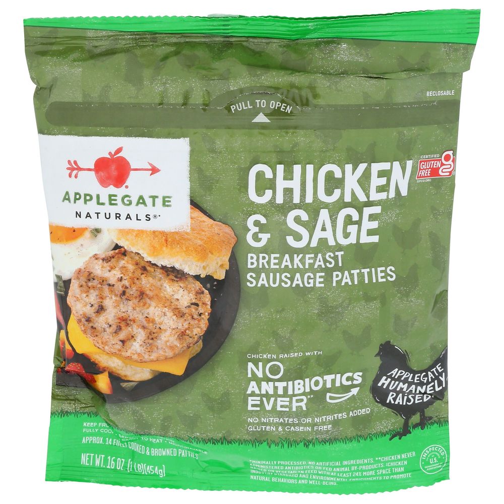 Applegate Naturals Chicken and Sage Breakfast Sausage Patties, 16 Ounce ...