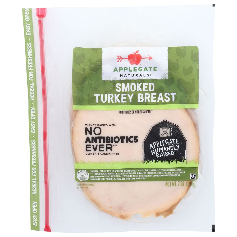 Applegate Naturals Sliced Smoked Turkey Breast, 7 Ounce -- 12 per case