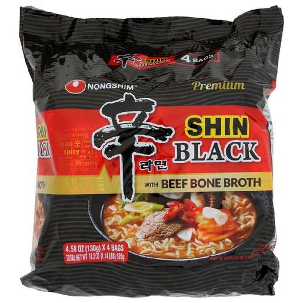 Nong Shim Shin Black with Beef Bone Broth Noodle Soup, 18.32 Ounce -- 4 ...