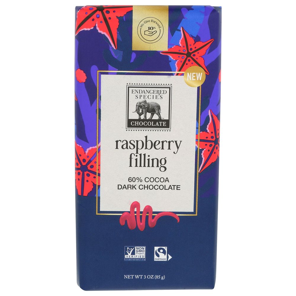 Endangered Species Raspberry Filling 60 Percent Cocoa Dark Chocolate, 3 ...