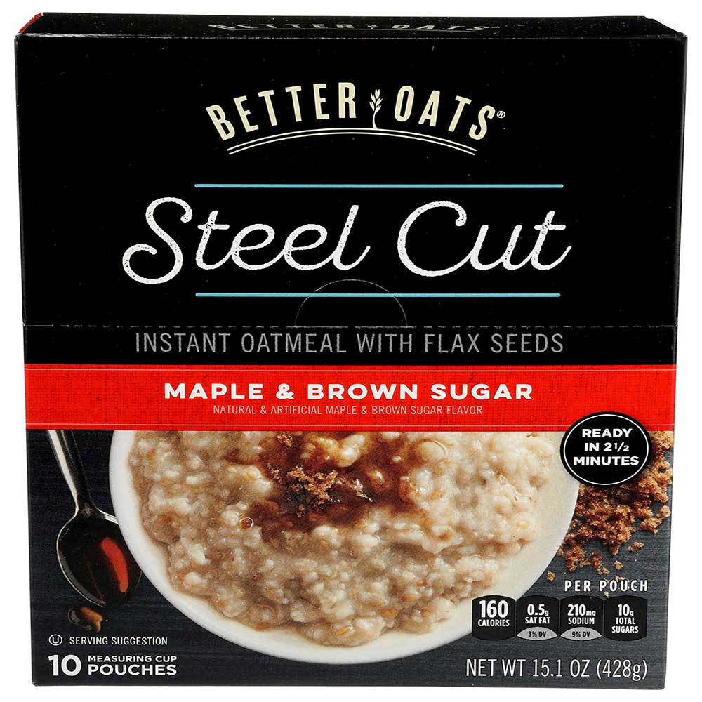Better Oats Steel Cut Maple and Brown Sugar Instant Oatmeal with Flax ...