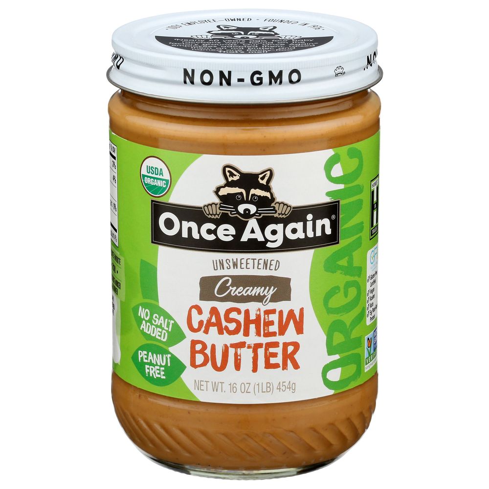 Once Again Organic Unsweetened Salt Free Creamy Cashew Butter, 16 Ounce ...