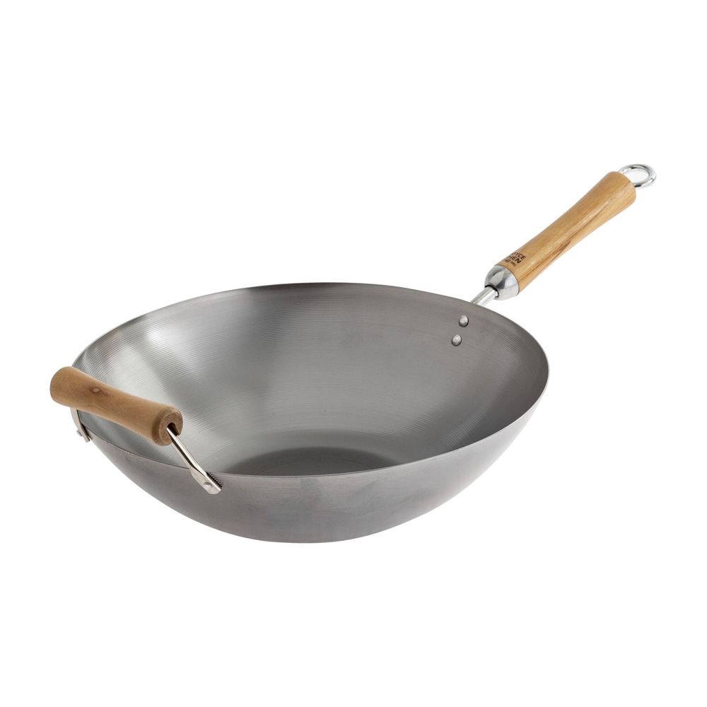 Joyce Chen Classic Series Carbon Steel Flat Bottom Wok with Birch ...