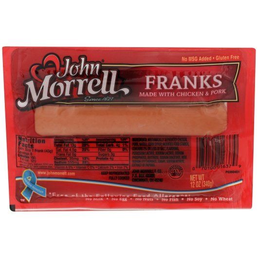John Morrell Chicken and Pork Hot Dog, 12 Ounce -- 32 per case