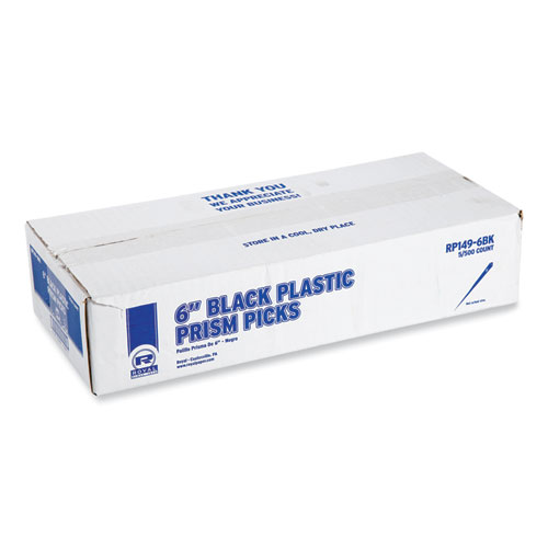 AmerCareRoyal Polystyrene Black Prism Picks, 6 inch -- 2500 per case