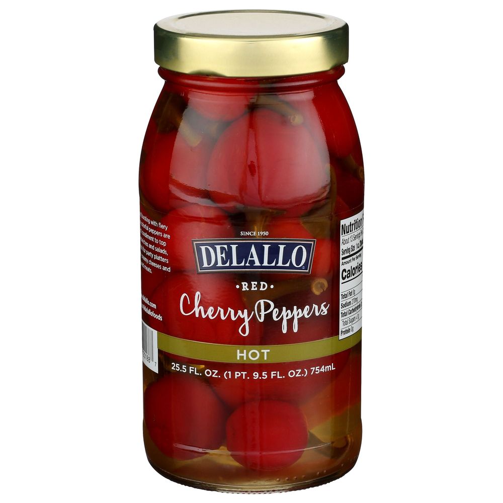 Delallo Hot Red Cherry Peppers, 25.5 Ounce -- 6 per case