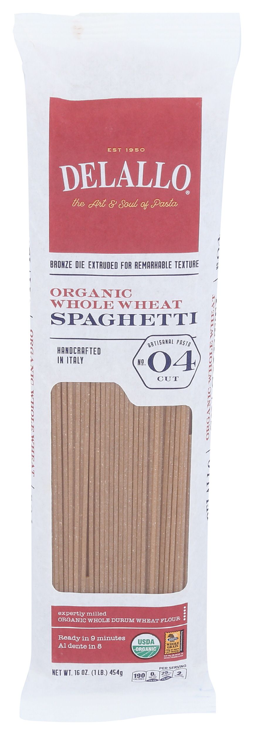 Delallo Organic Whole Wheat Spaghetti Pasta, 16 Ounce -- 16 per case