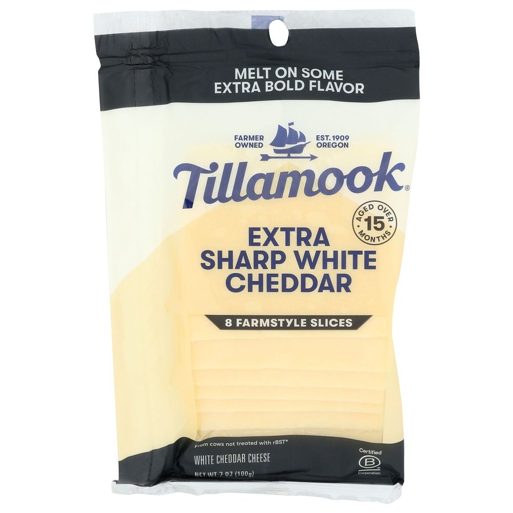 Tillamook 8 Farmstyle Extra Sharp White Cheddar Cheese Slices, 7 Ounce ...