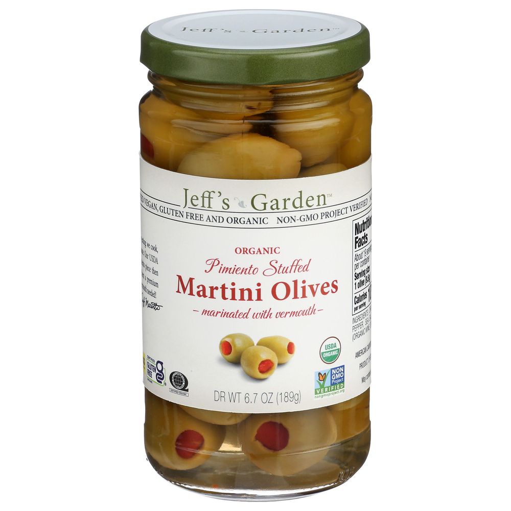 Jeffs Garden Organic Pimiento Stuffed Martini Olives, 12 Fluid Ounce ...