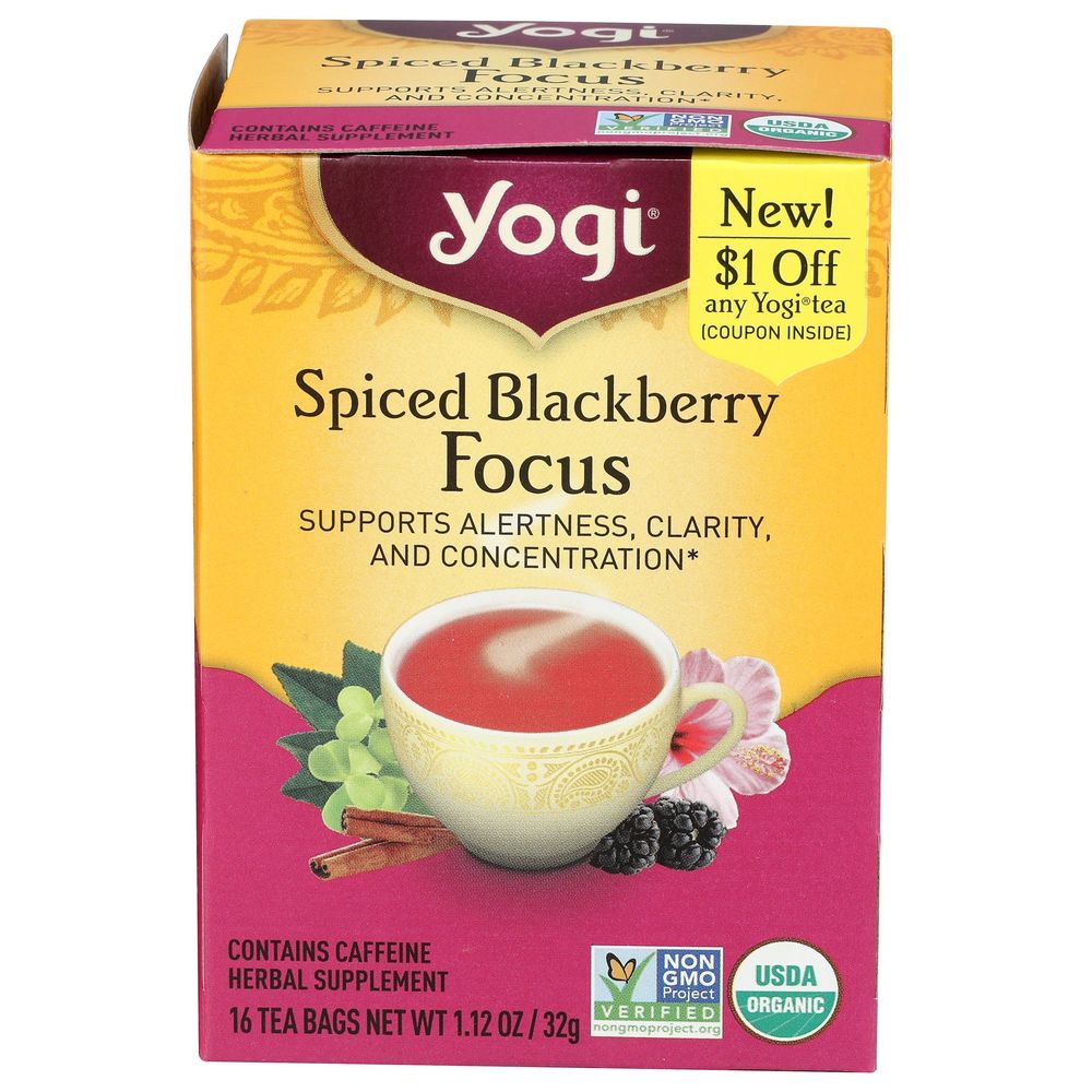 Yogi Organic Spiced Blackberry Focus Herbal Supplement Tea ...