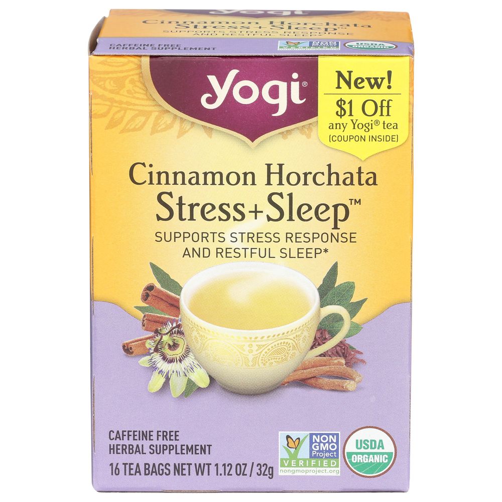Yogi Organic Cinnamon Horchata Stress Plus Sleep Caffeine Free Herbal ...