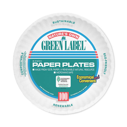 AJM Packaging White Green Label Coated Paper Plate, 6 inch Dia. -- 1200 ...