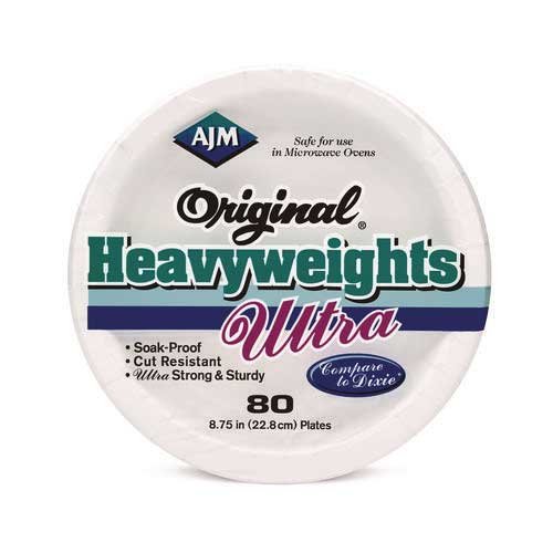 AJM Packaging White Original Heavyweight Ultra Paper Plate, 9 inch Dia ...
