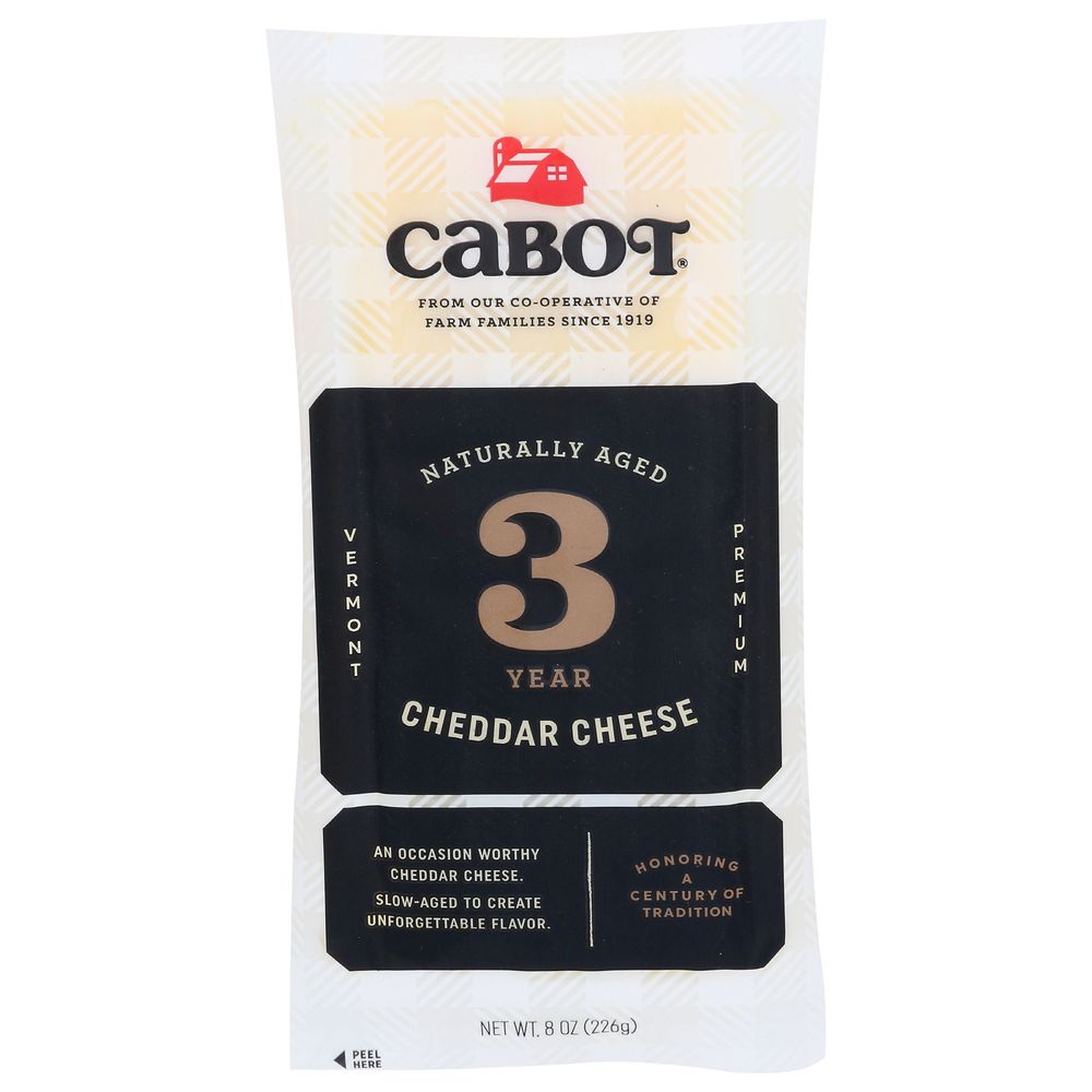 Cabot 3 Year White Cheddar Cheese Bar, 8 Ounce -- 12 per case