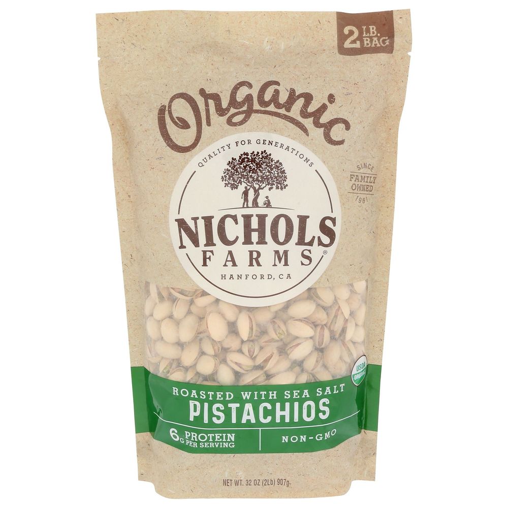 Nichols Farms Organic Roasted with Sea Salt Inshell Pistachios, 32 ...