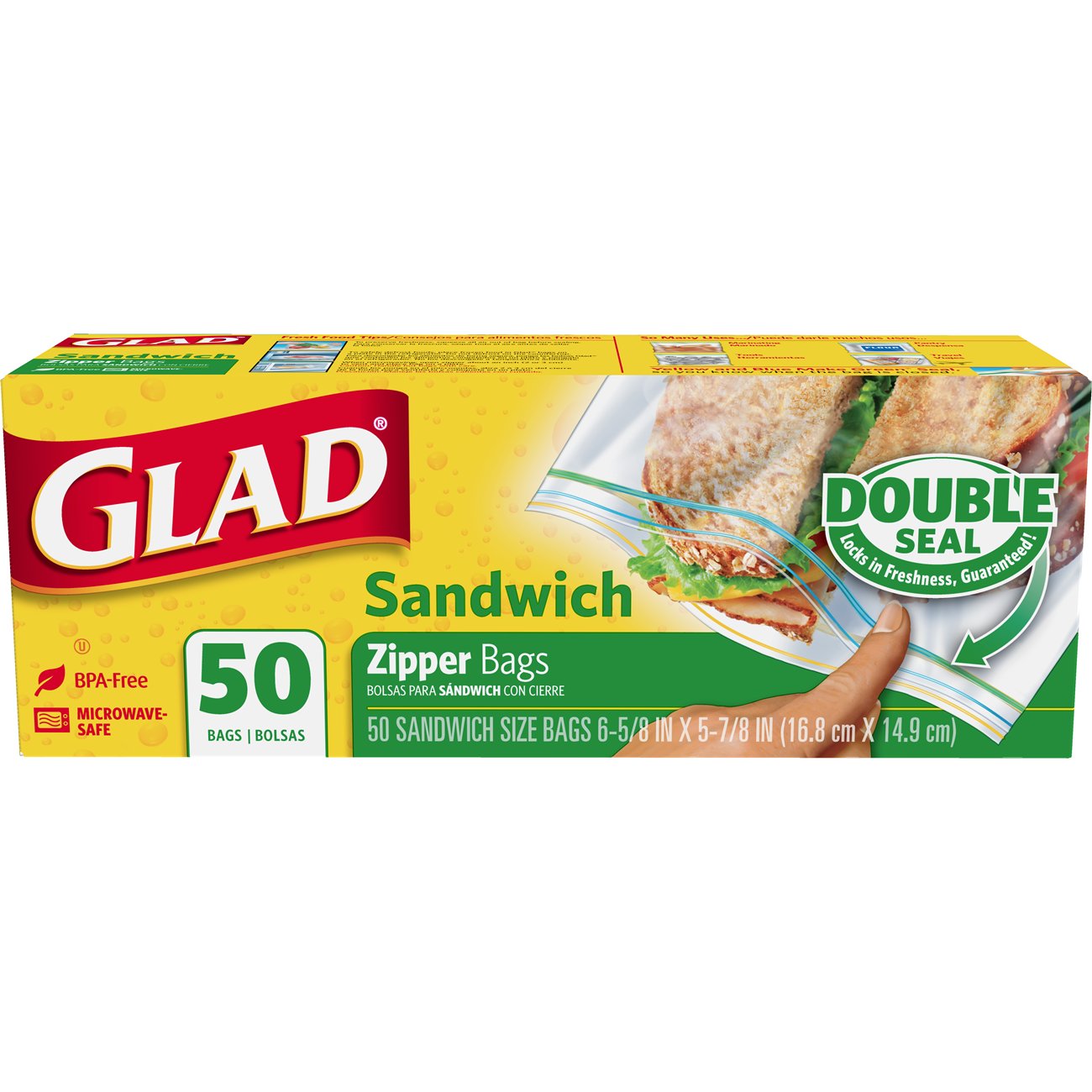 Clorox Glad Zipper Food Storage Sandwich Bag - 50 per pack -- 12 packs ...
