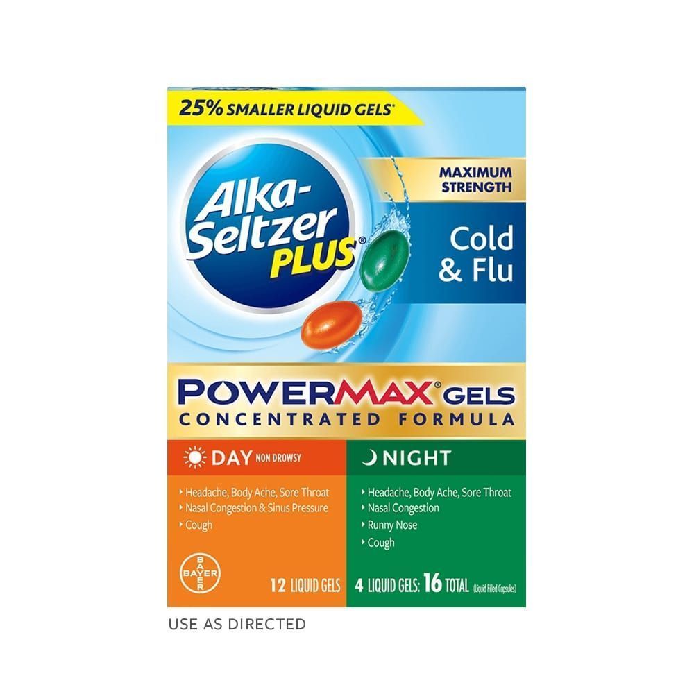 Alka-Seltzer Plus Maximum Strength Day Night Cold Flu Powermax Gel, 16 ...