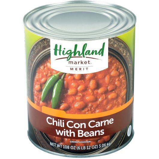 Highland Market Merit Chili Corn Carne with Beans, 108 Ounce -- 6 per case