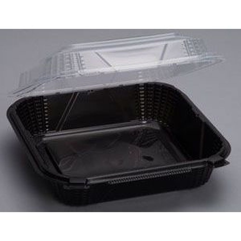 Genpak ProView Medium Black Base Hinged Container with Clear Lid, 8 x 8 ...