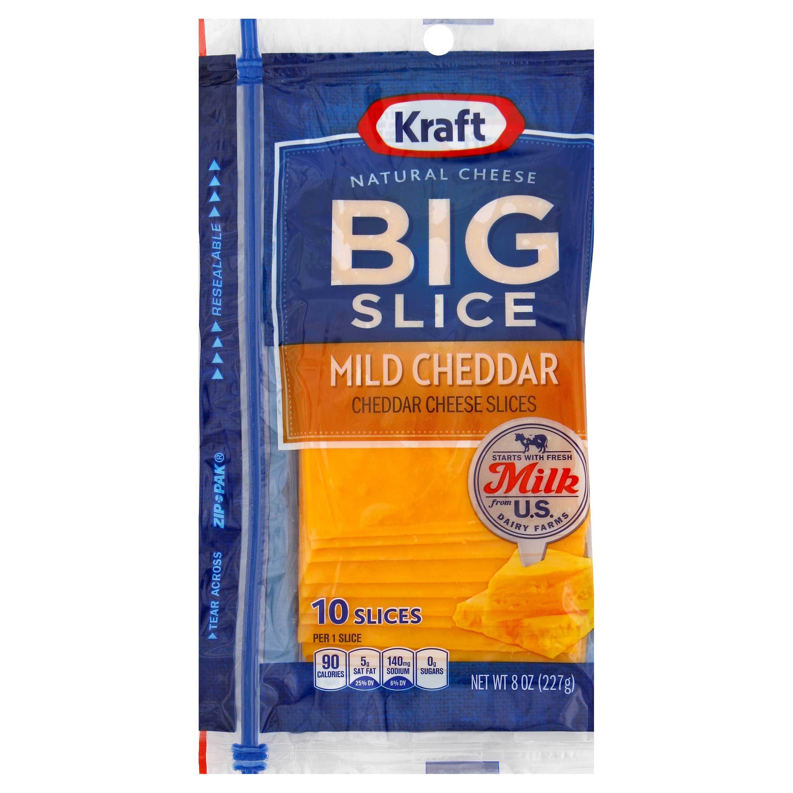 Kraft Big Slice Mild Cheddar Natural Cheese Slices, 8 Ounce -- 10 per case