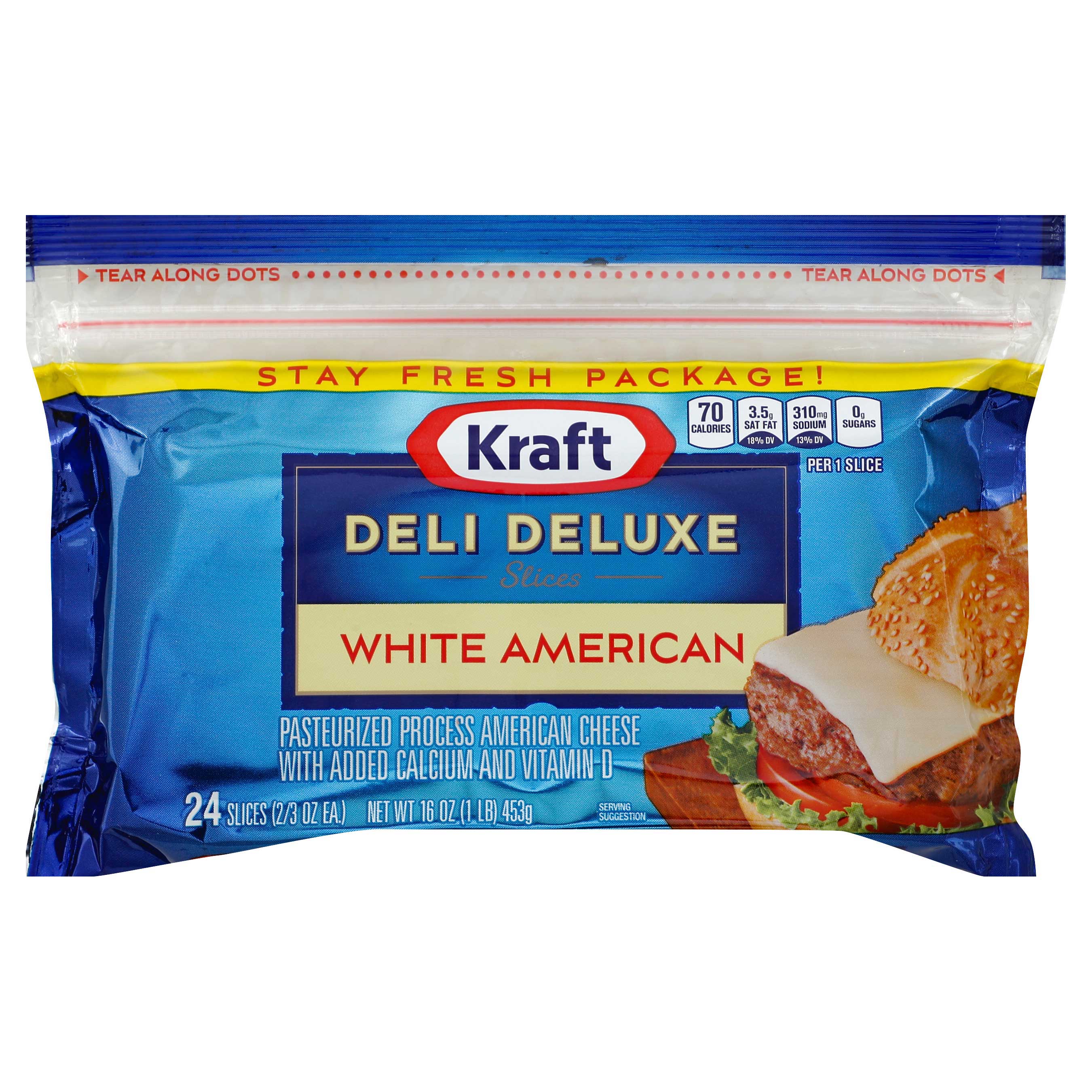 Kraft Deli Deluxe Individually Wrapped American White Cheese Slices, 1 ...