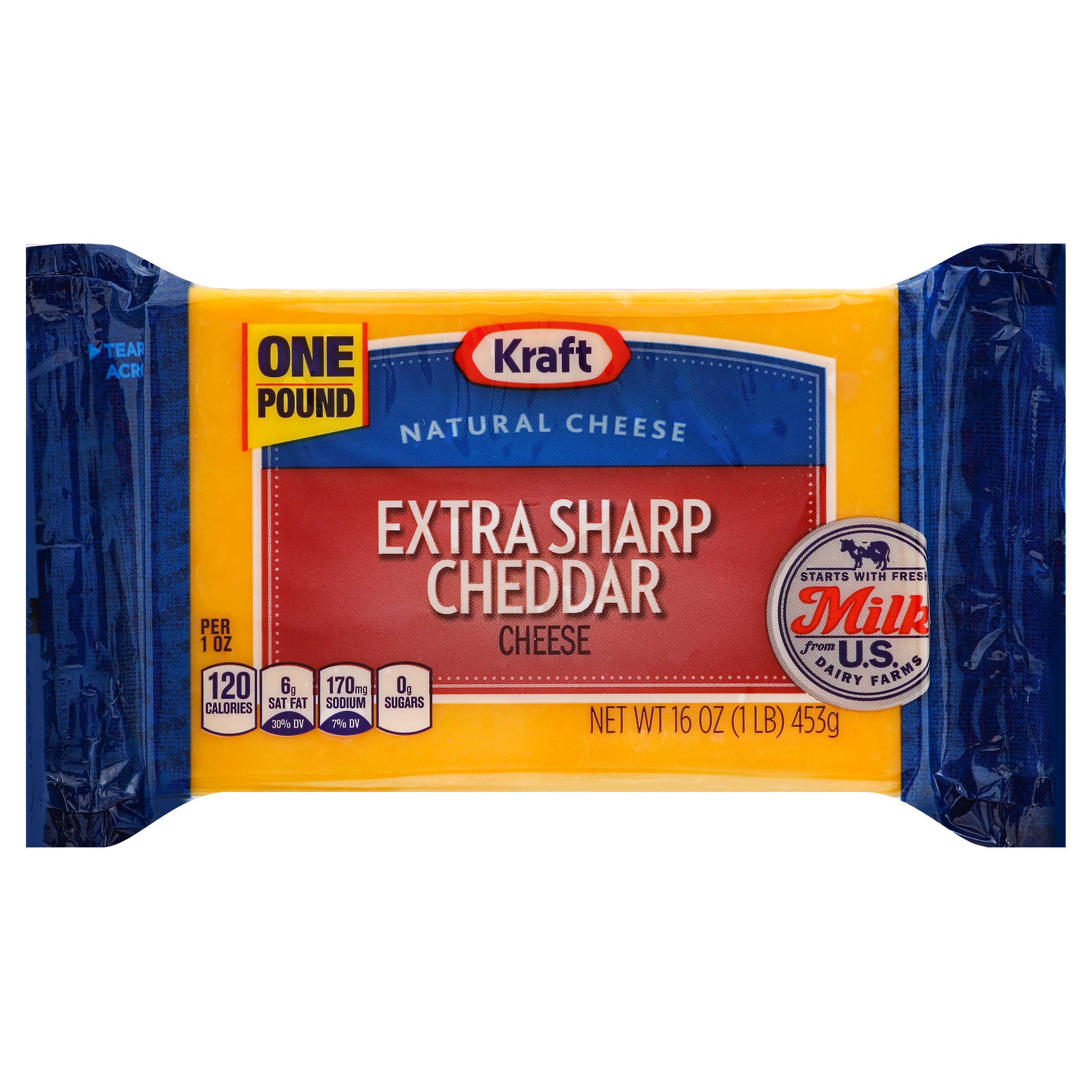 Kraft Natural Extra Sharp Cheddar Chunk Cheese, 16 Ounce -- 12 per case ...