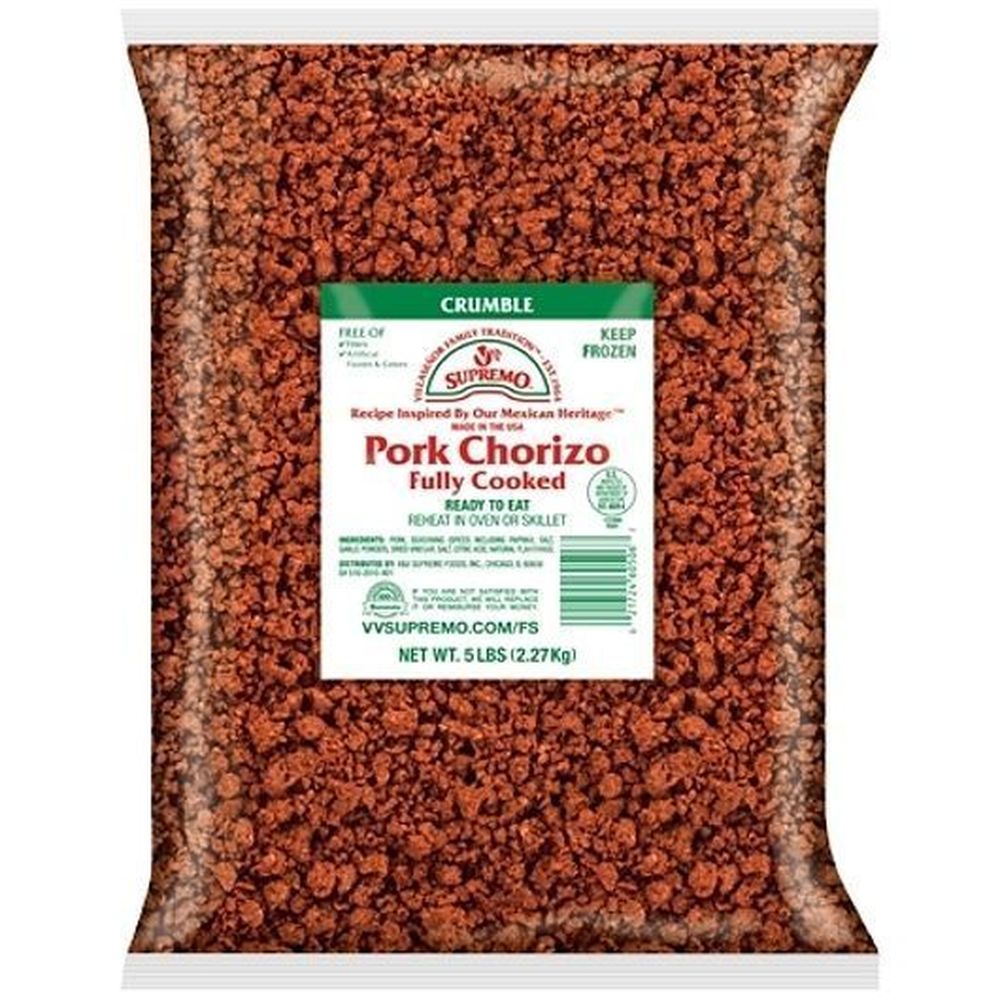V and V Supremo Pre Cooked Pork Chorizo Crumble, 5 Pound -- 2 per case