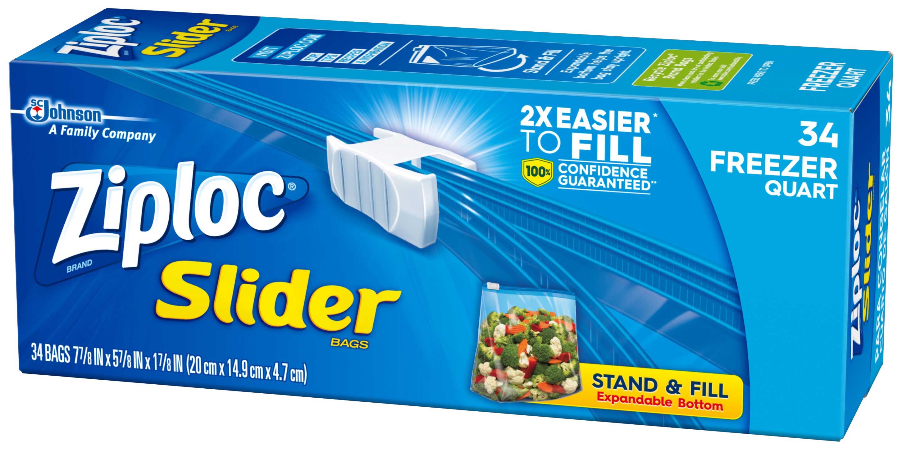 Ziploc Slider Disposable Quart Freezer Bag - 34 count per pack -- 9 ...