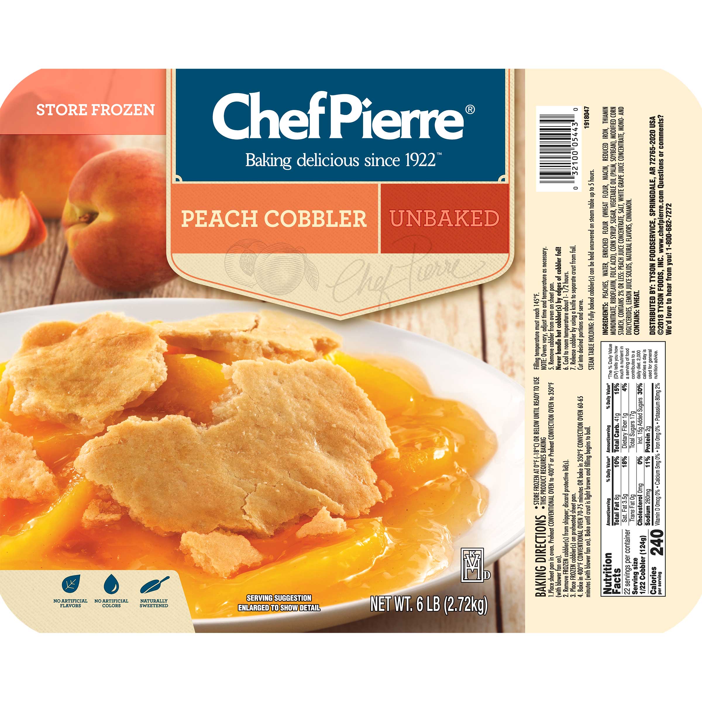 Sara Lee Chef Pierre Homestyle Peach Cobbler, 6 Pound -- 4 per case.