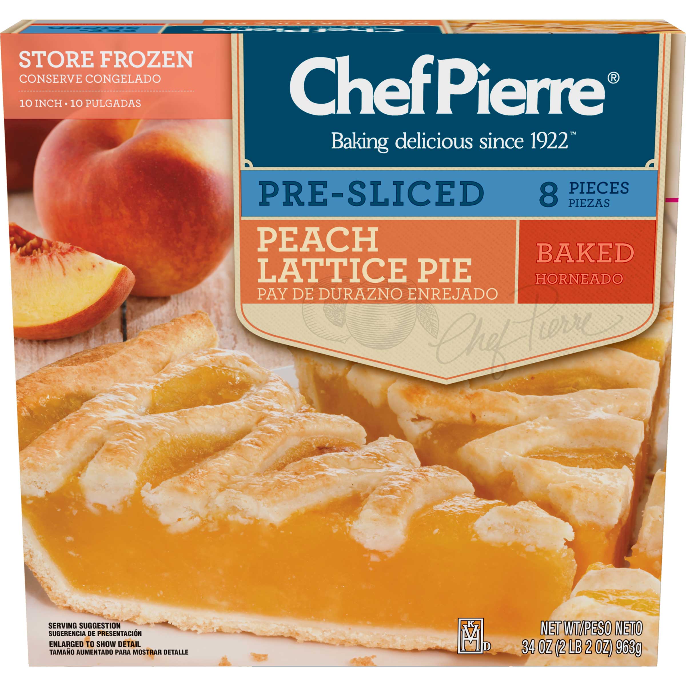 Chef Pierre Pre Sliced Pre Baked Peach Lattice Pie -- 6 per case.